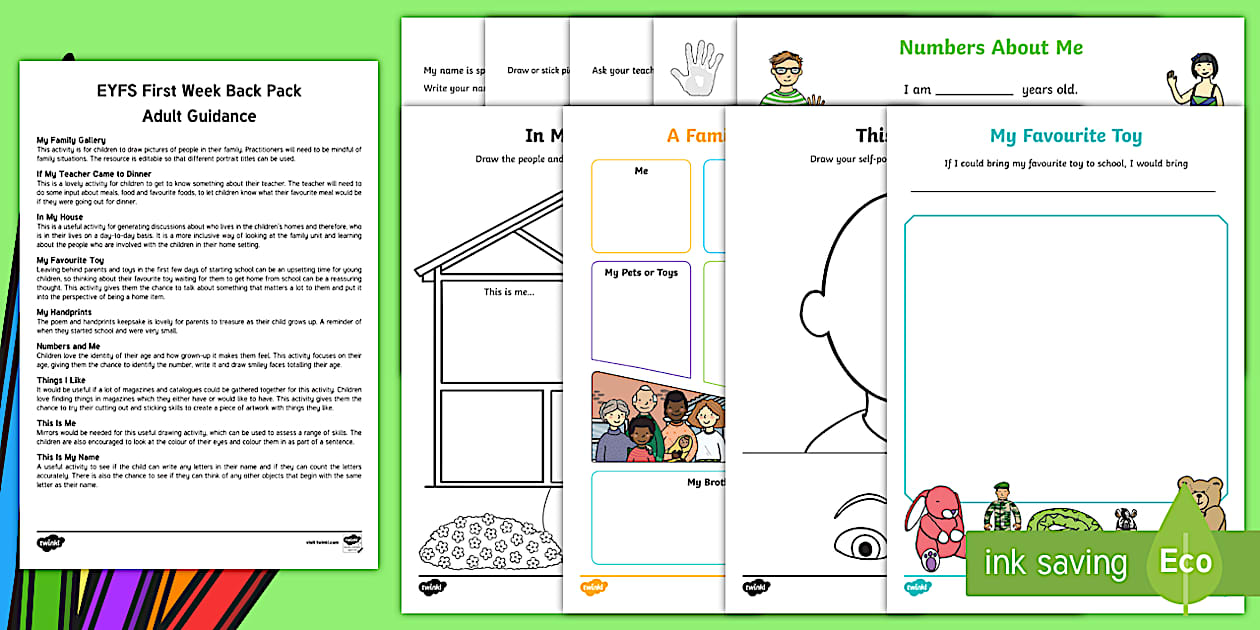 EYFS First Week Back Activity Pack with Adult Guidance