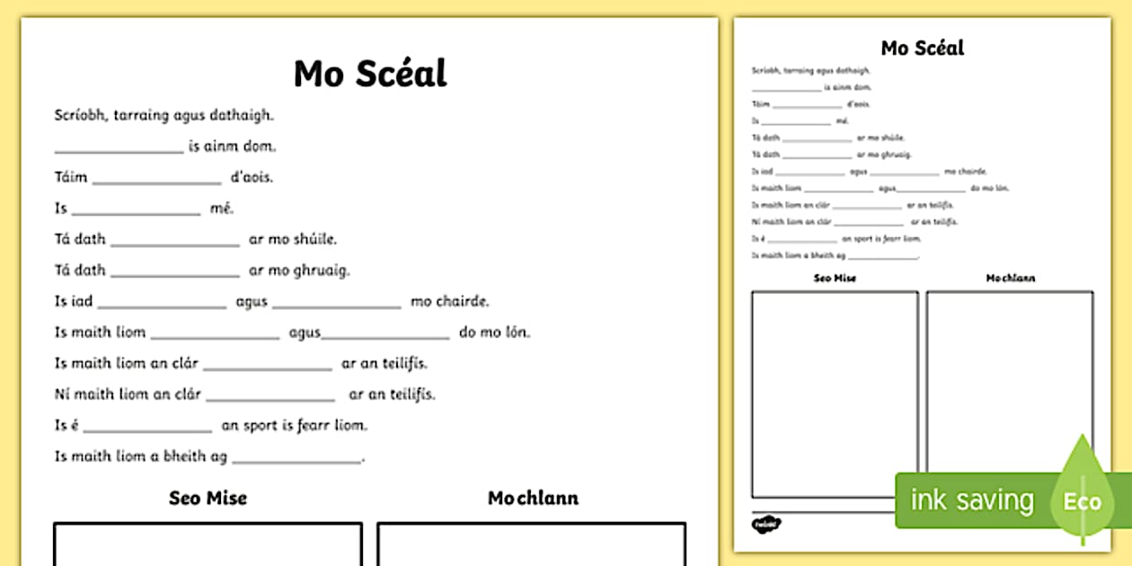 Gaeilge Mo Scéal Worksheet / Worksheet-Irish - Twinkl