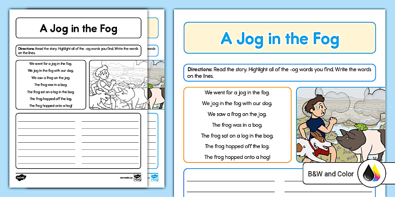 A Jog in the Fog Read, Highlight, and Write -og Word Family Worksheet for