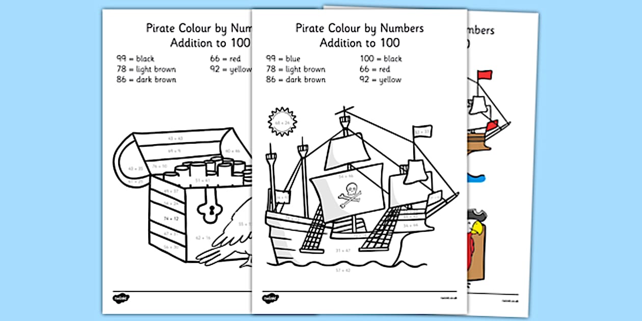 Dyslexic Pirate Themed Addition to 100 Colour by Numbers