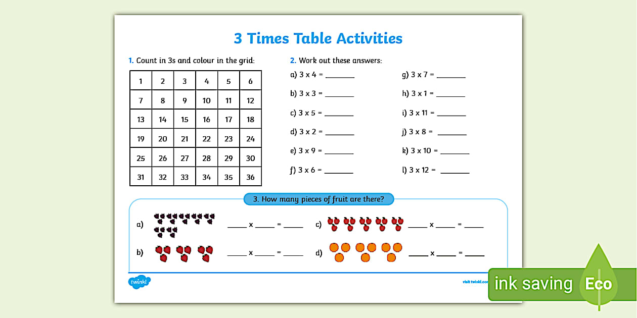 3 Times Table Worksheet | Math Resource | Twinkl USA