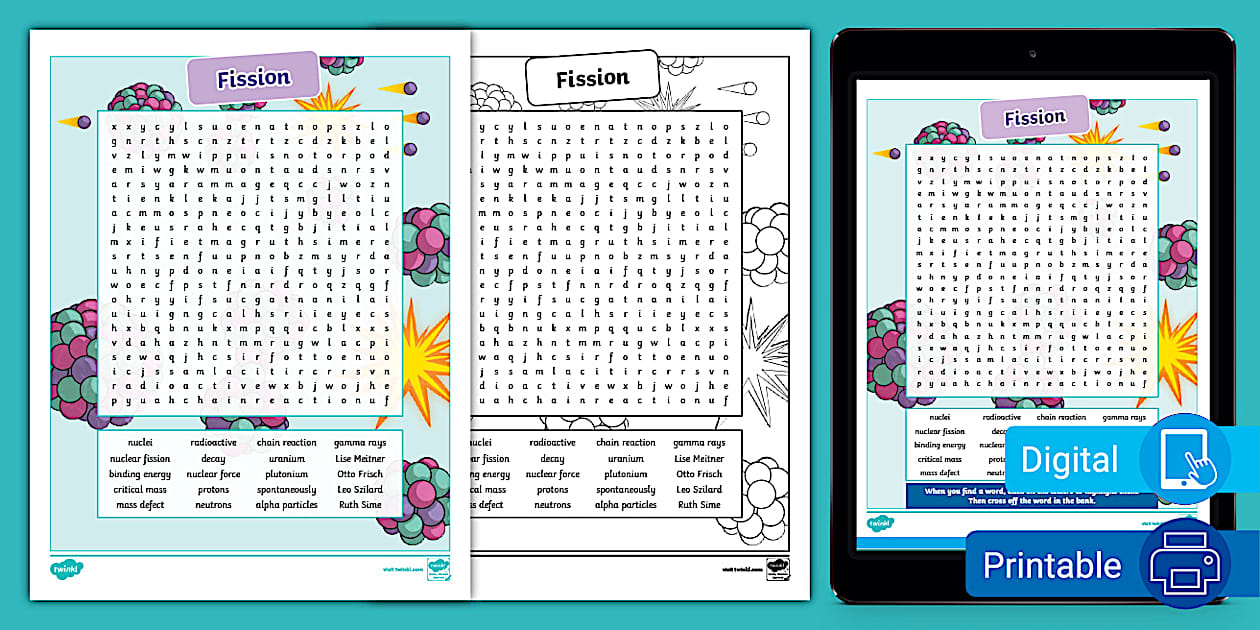 Fission Word Search for 6th-8th Grade - Twinkl