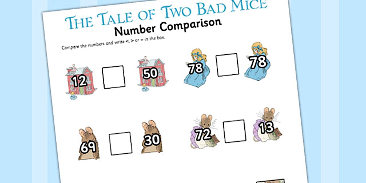 Black and White The Tale of Two Bad Mice Number Comparison Worksheet ...