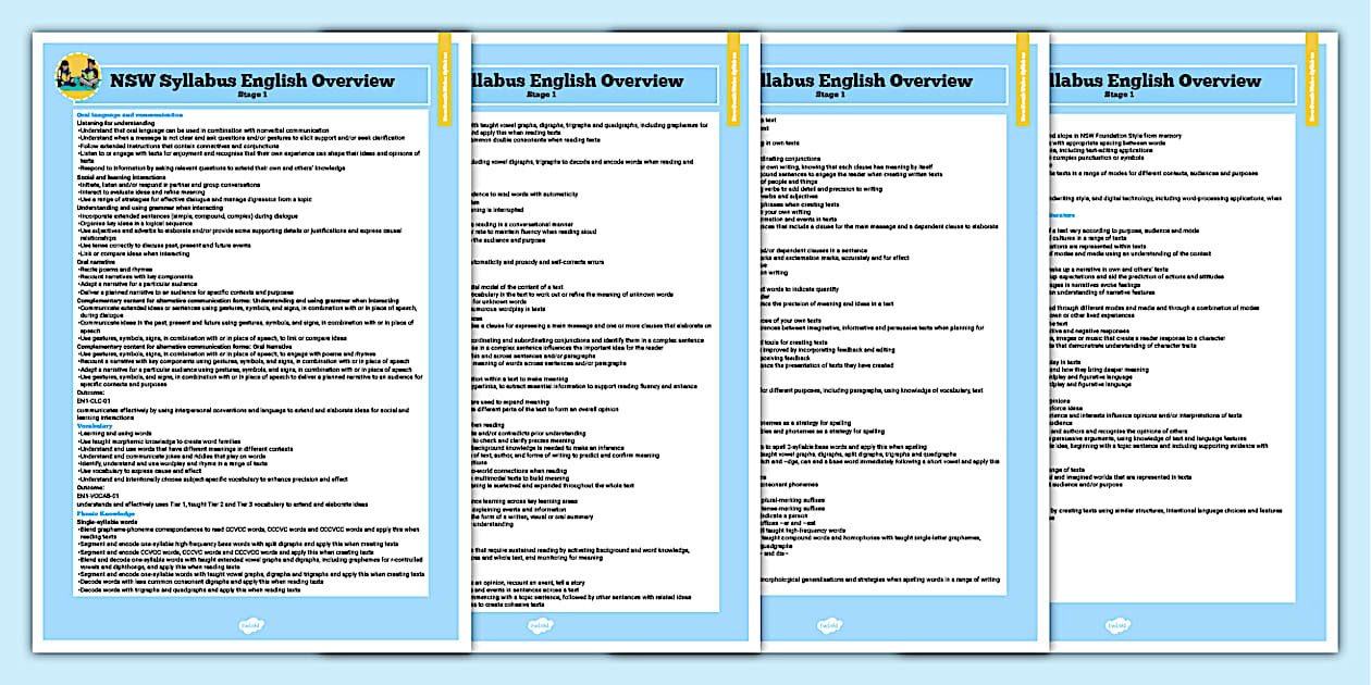 Australia NSW Syllabus English Stage 1 Overview - Twinkl