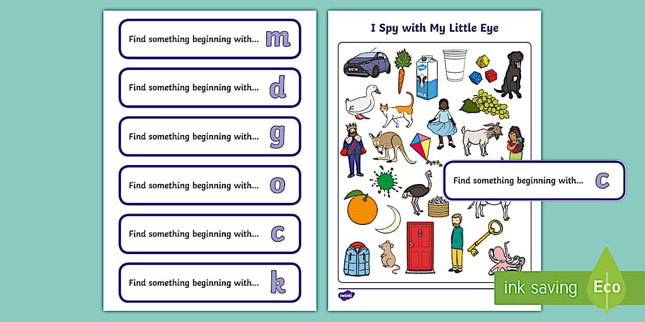 I Spy Initial Sounds Phase 2 Phonics m, d, g, o, c, k Activity