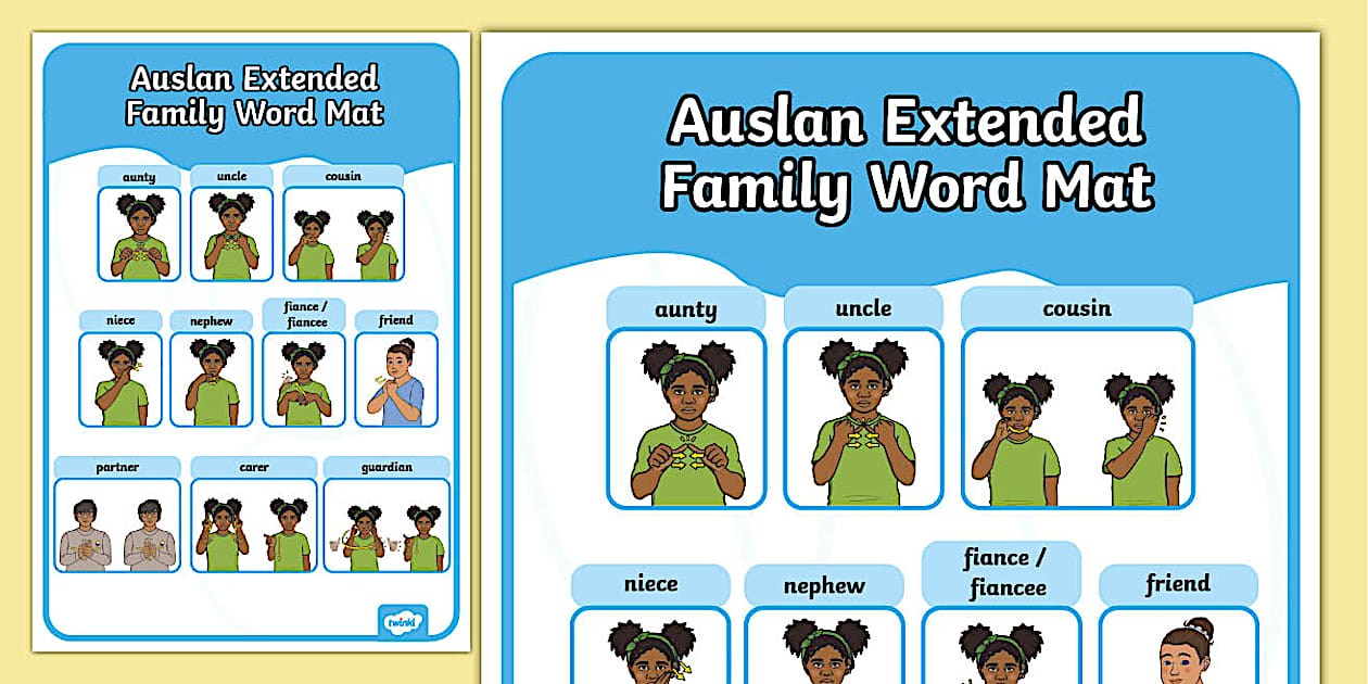 Auslan Extended Family Word Mat (teacher made) - Twinkl