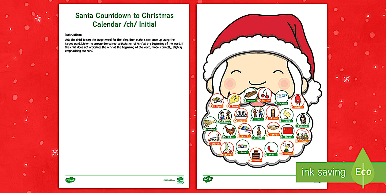 Santa Countdown to Christmas Calendar /ch/ Initial Worksheet