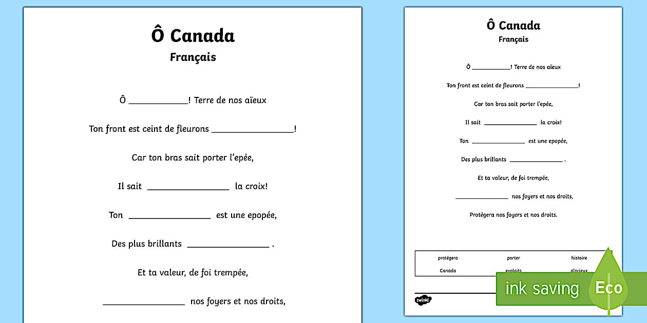 O Canada French Lyrics | Canadian National Anthem - Twinkl