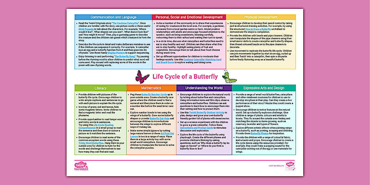EYFS Reception Topic Planning Web: Life Cycle of a Butterfly