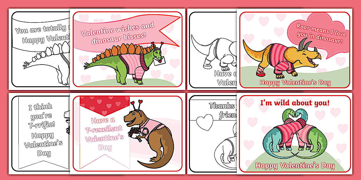 Dinosaur Valentine's Day Cards - Twinkl - KS1 - Twinkl
