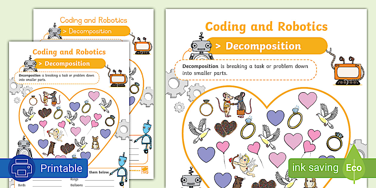 Grade 2 Robotics and Coding Valentine's Day Decomposition