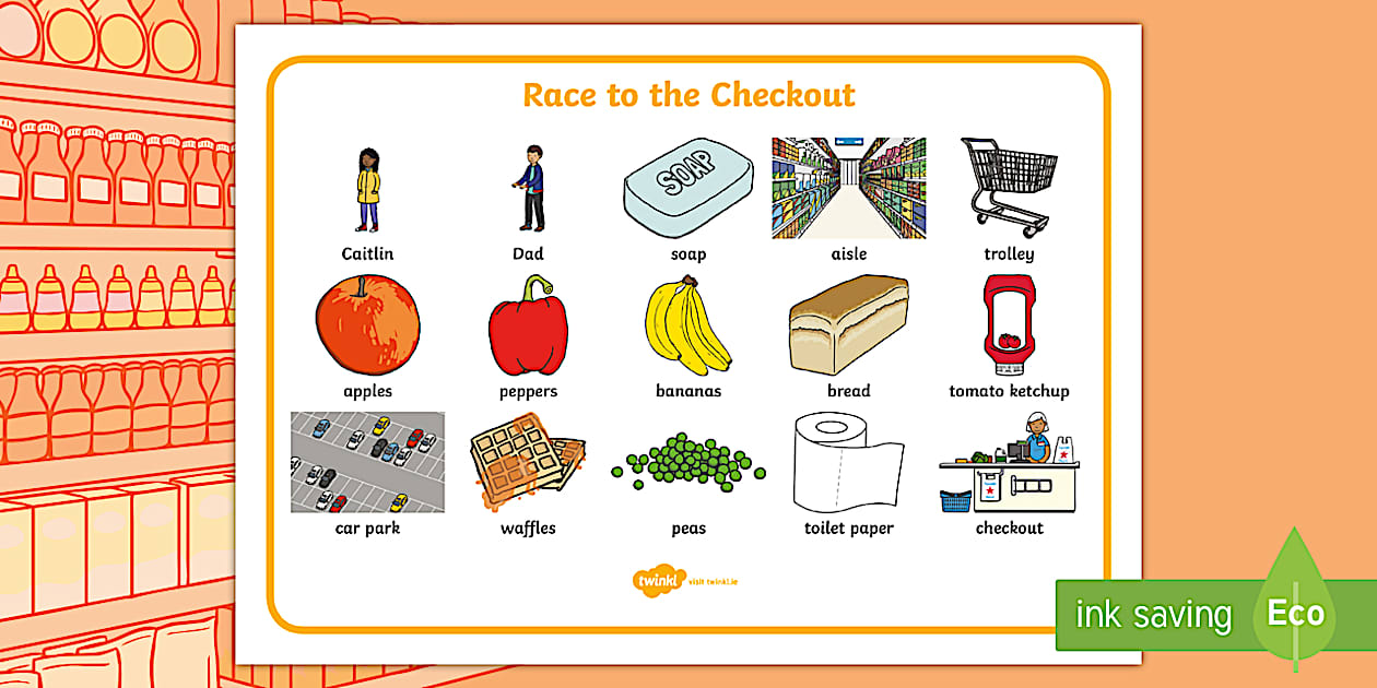 Exploring My World Aistear - Race to the Checkout Story Word Mat