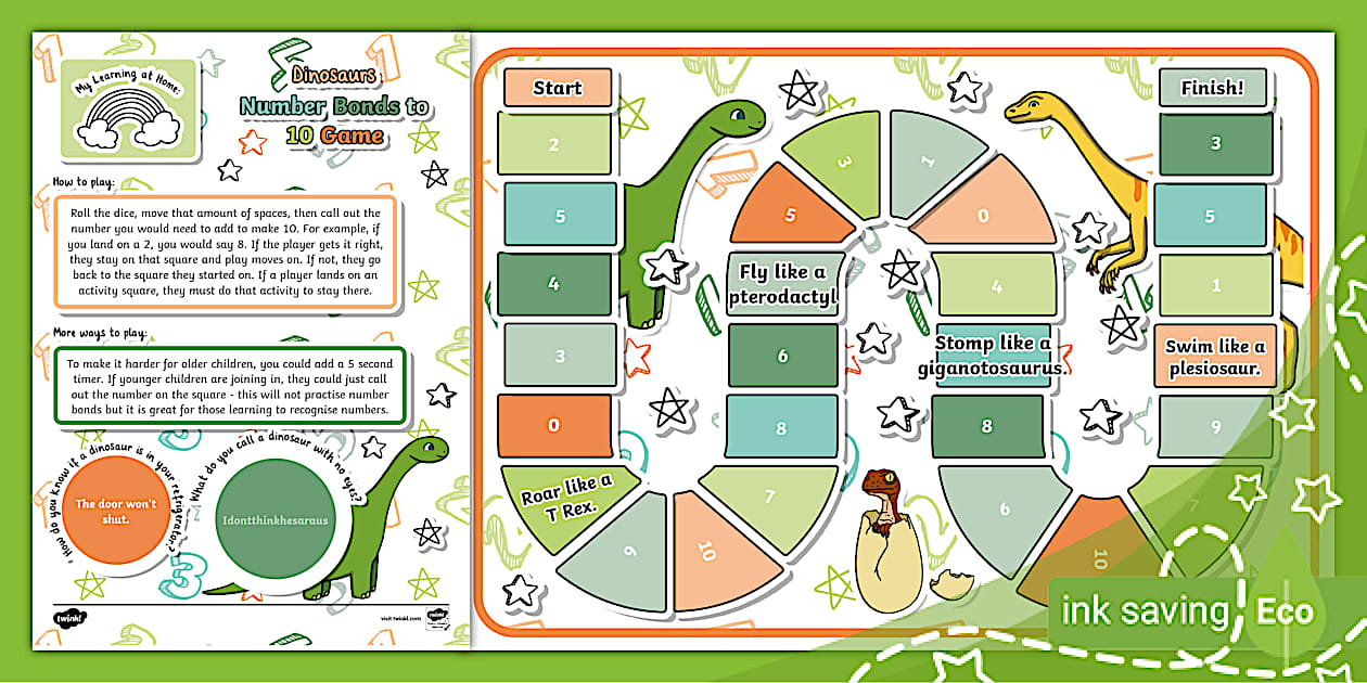 Learning at Home: Dinosaurs Number Bonds to 10 Game - Twinkl