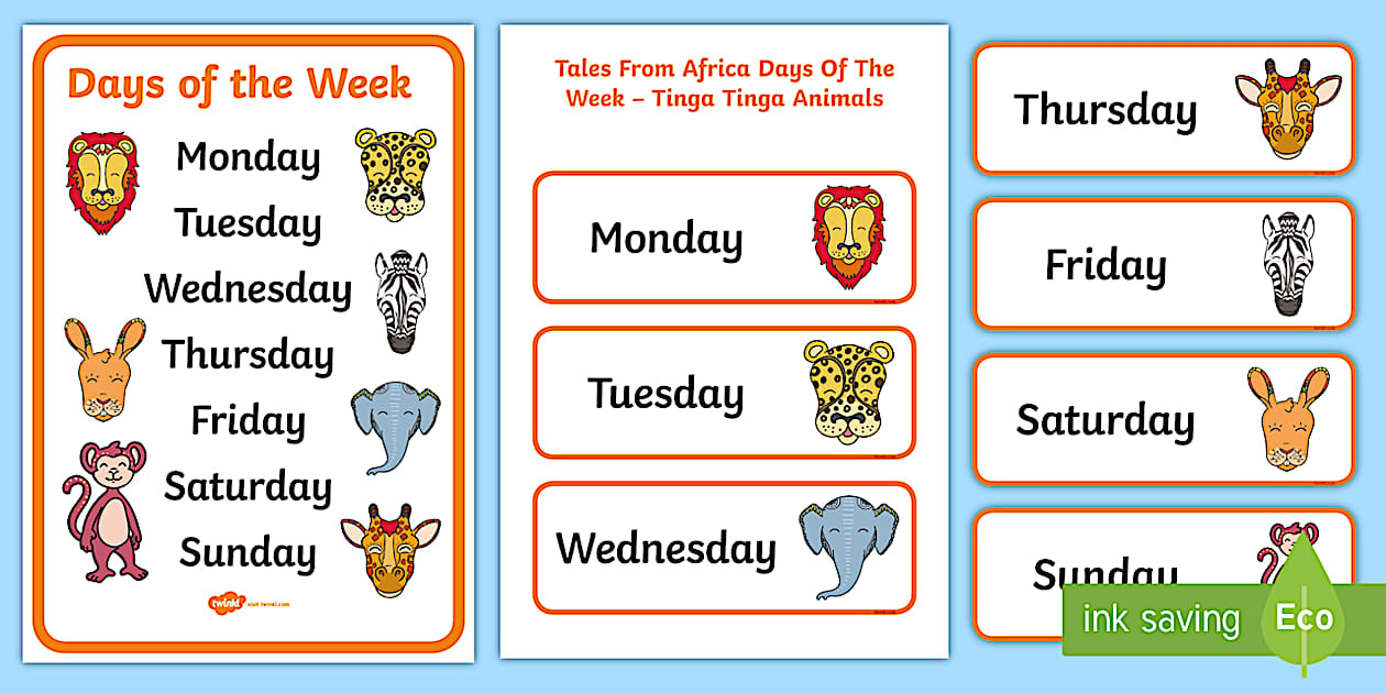 Tales from Africa Days of the Week Display Posters - Twinkl