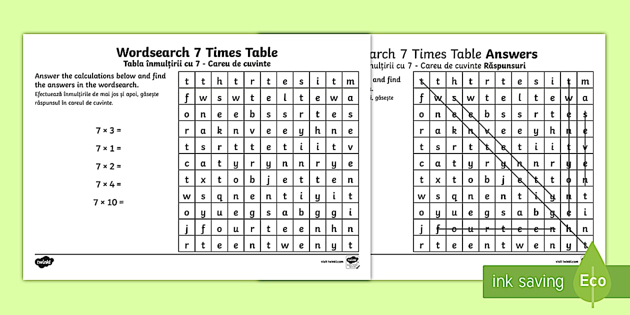 Multiplication 7 Times Tables Word Search Worksheet / Worksheet