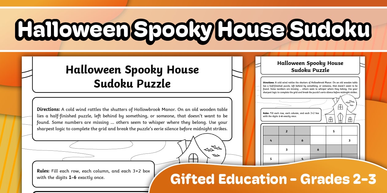 Halloween Spooky House Sudoku Puzzle for Gifted Education