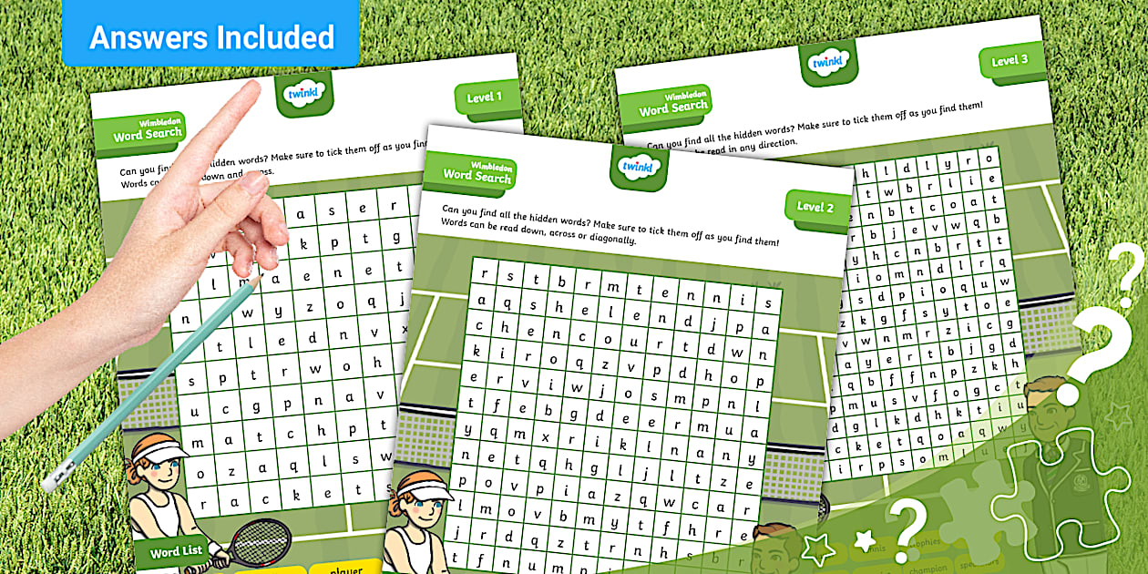Wimbledon Themed Fun Word Search Puzzle - AL - Twinkl - Kids