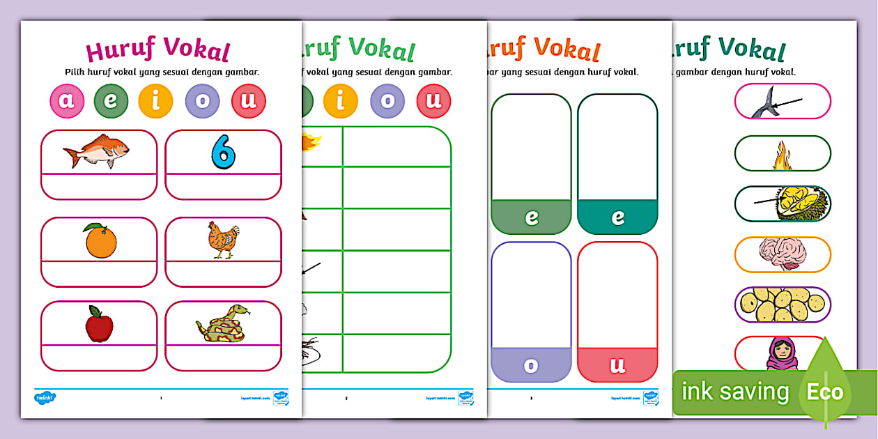 Lembaran Kerja Huruf Vokal - Latihan Huruf Vokal Prasekolah