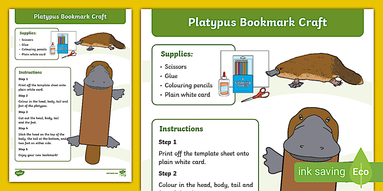 Platypus Bookmark Craft | Twinkl Crafts | Bookmarks | KS1