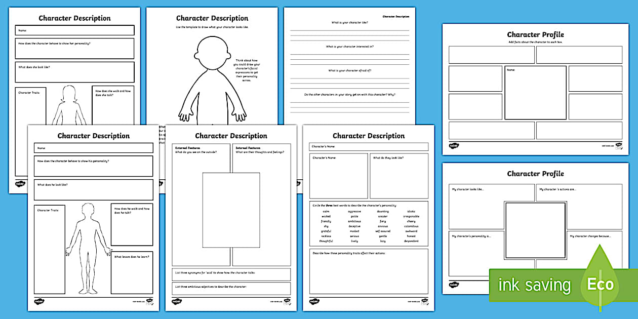 Editable Character Description Template Activity Set
