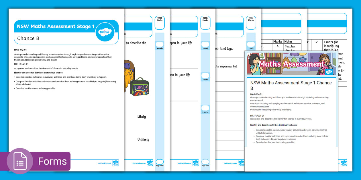Maths Assessment NSW Curriculum- Stage 1 Chance B - Twinkl