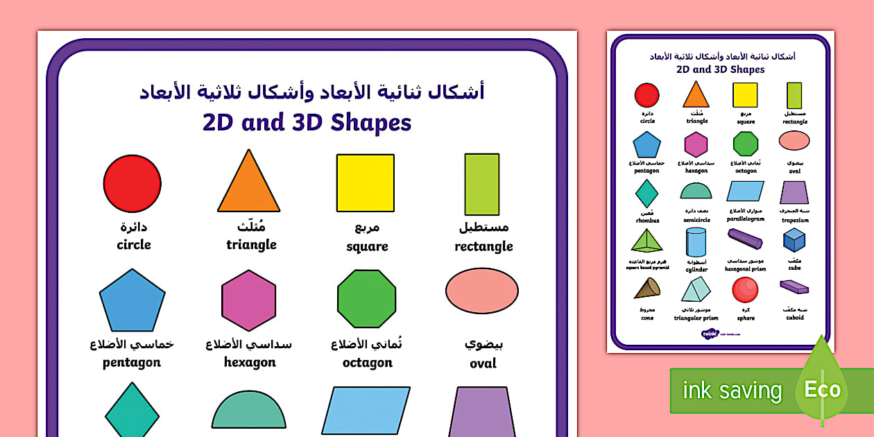 2D and 3D Shapes Poster Arabic/English - 2D and 3D Shapes Poster