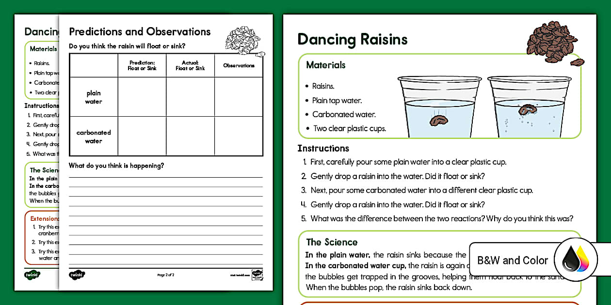 Dancing Raisins Science Investigation for K-2nd Grade