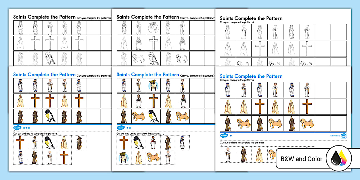 Saints Complete the Pattern Differentiated Worksheet