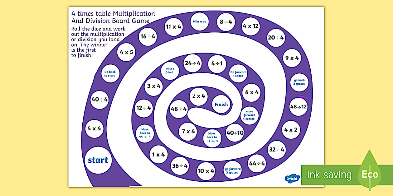 4 Times Table Games - Multiplication And Division Board Game