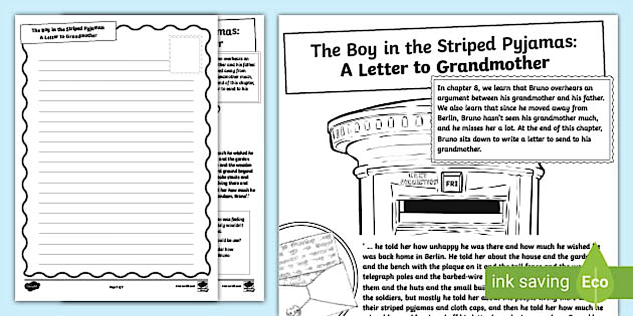 Boy in the Striped Pyjamas Letter to Grandmother Activity
