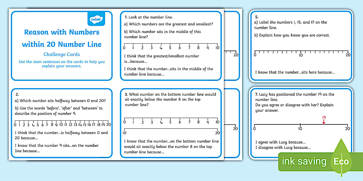 👉 KS1 Reason with Numbers within 20 Number Line Challenge Cards