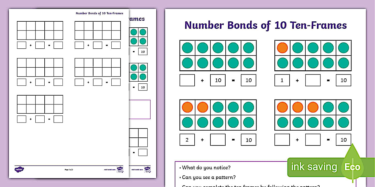 👉 Addition Fluency Worksheets: Number Bonds to10 - Twinkl