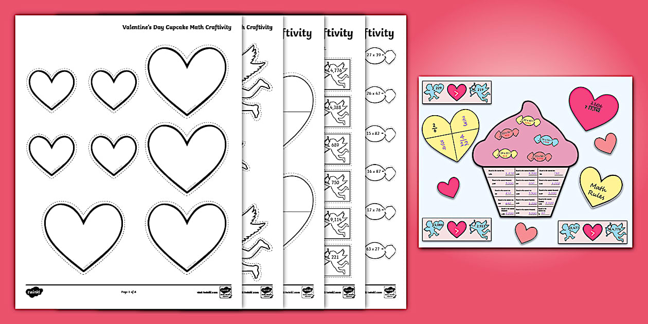 Valentine's Day Cupcake Math Craftivity for 3rd-5th Grade