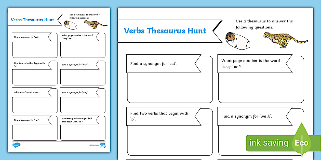 Verbs Thesaurus Hunt Worksheet