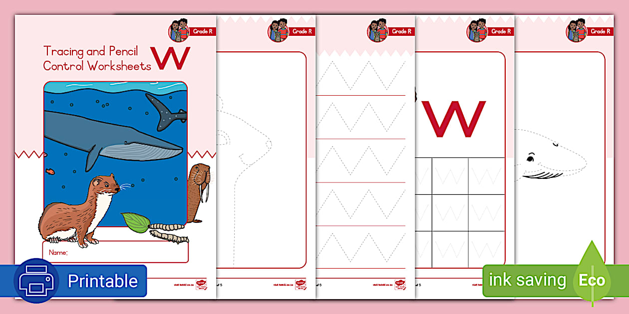 Gr. R Phonics: Letter W Tracing and Pencil Control Worksheets