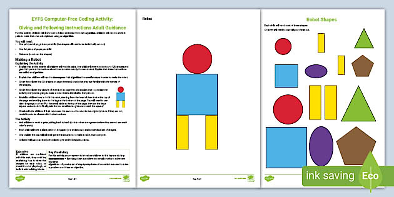 EYFS Computer-Free Coding Activity: Instructions - Twinkl