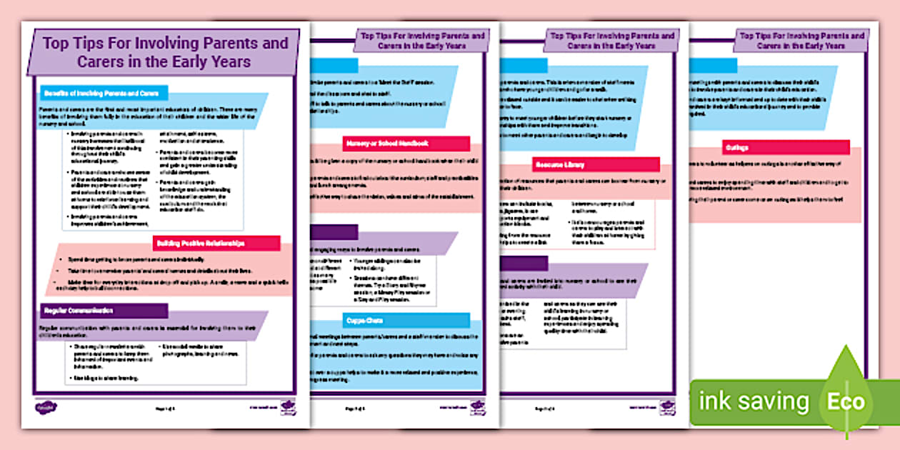 Top Tips Involving Parents and Carers in the Early Years
