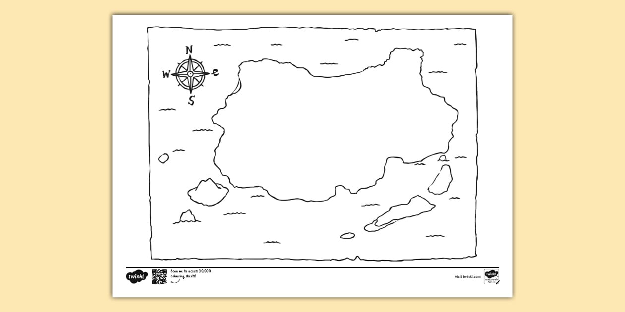 Blank Treasure Map Colouring | Colouring Sheets - Twinkl