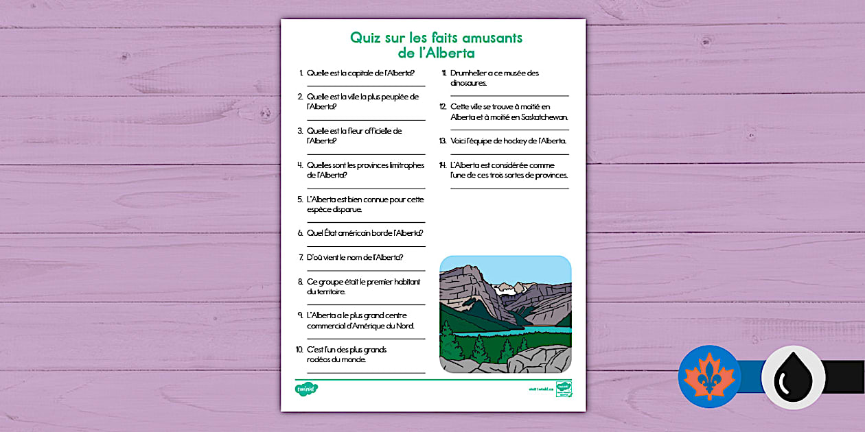 Alberta Fun Facts Quiz (Primary) French (teacher made)