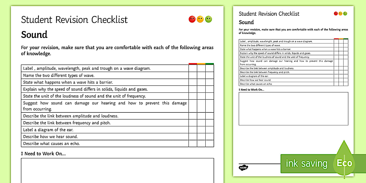 Sound Student Revision Checklist (teacher made) - Twinkl