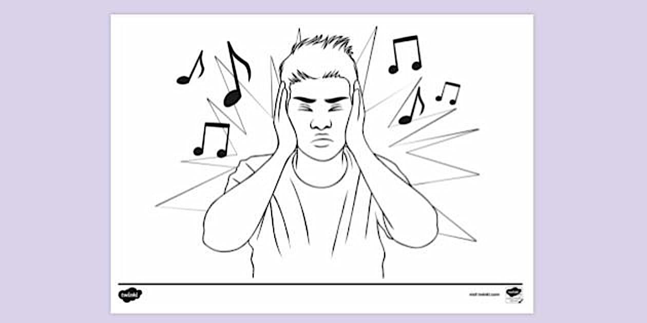 Loud Sounds Covering Ears Colouring Sheet