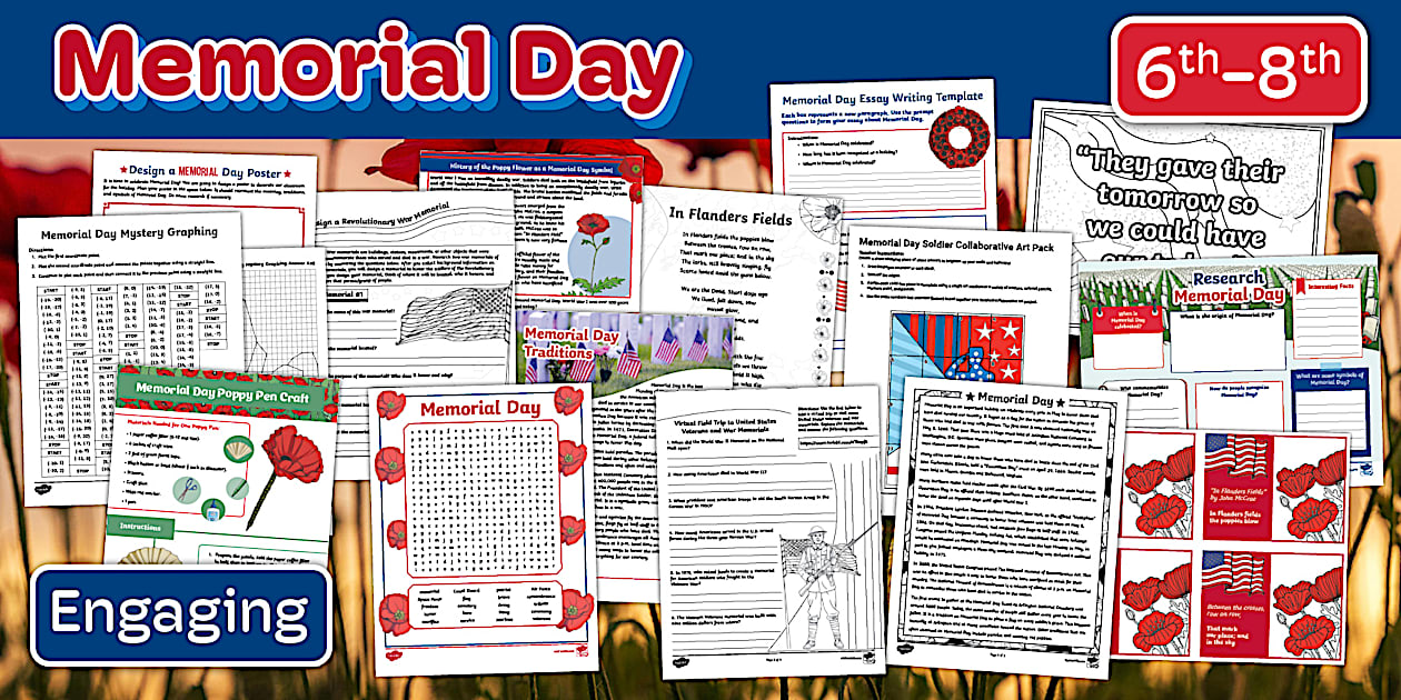 Memorial Day Activity Pack for 6th-8th Grade