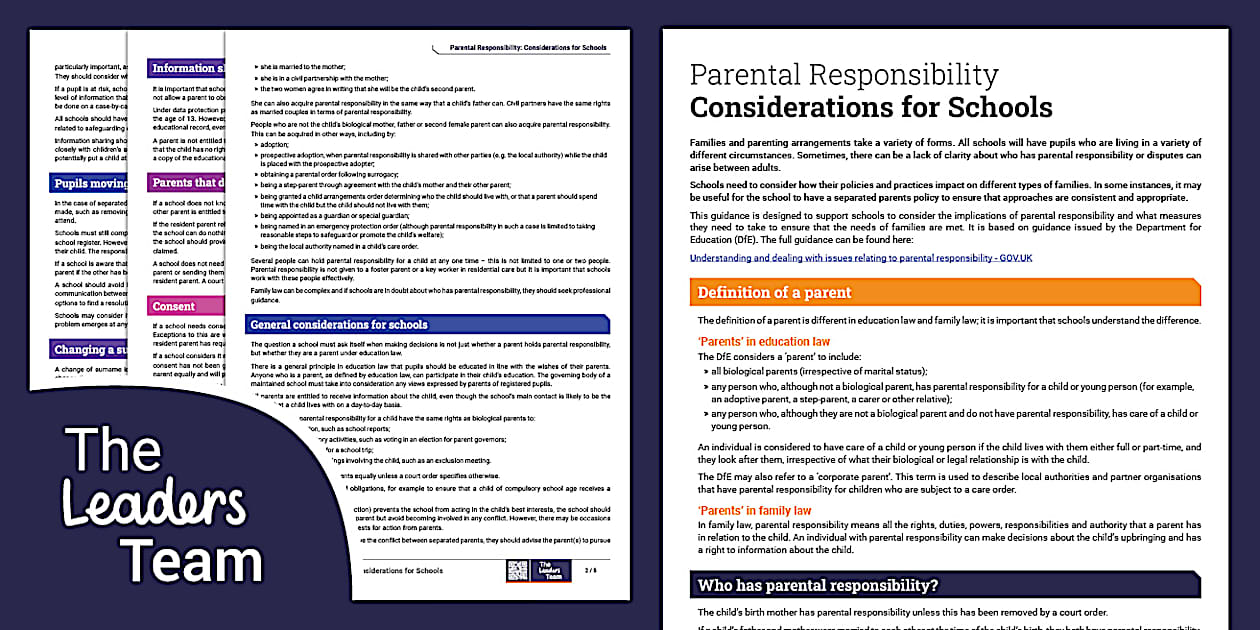 Parental Responsibility: Considerations for Schools - leaders