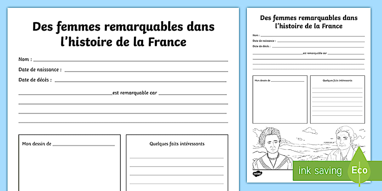 Feuille d'activités : Des femmes remarquables dans l'histoire de la France