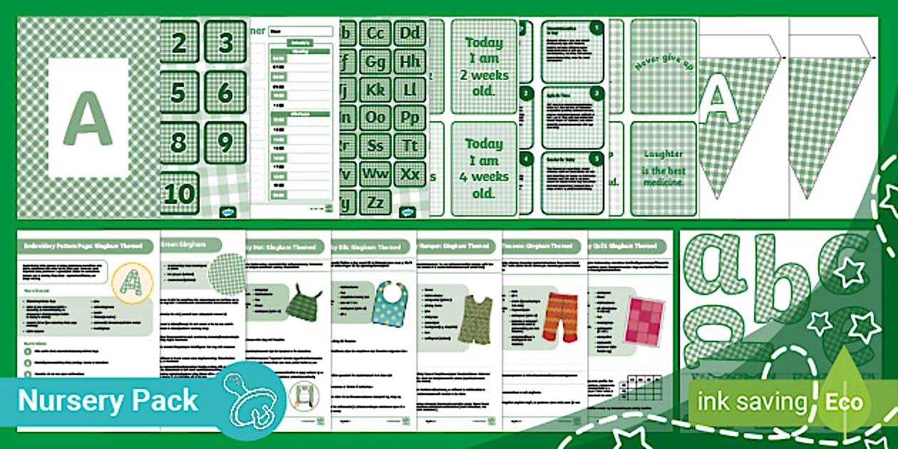 FREE! - Green Gingham Nursery Pack (teacher made) - Twinkl