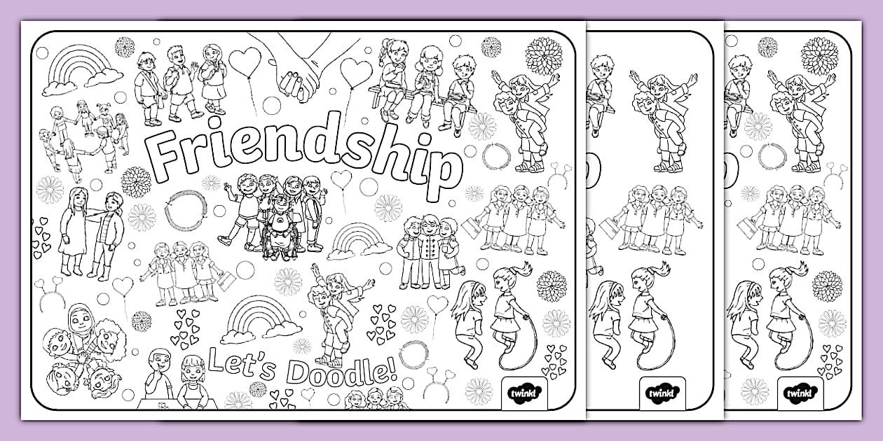 Friendship Doodle Colouring Pages - KS1 - Twinkl