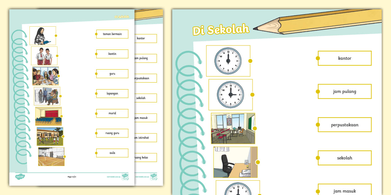At School Word Match Indonesian (teacher made) - Twinkl