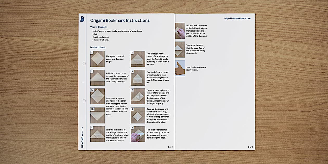 Origami Reading Bookmarks Pack - Beyond Secondary Resources