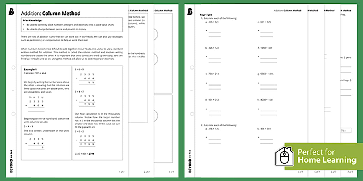 👉 Addition: Column Method - Home Learning | KS3 Maths