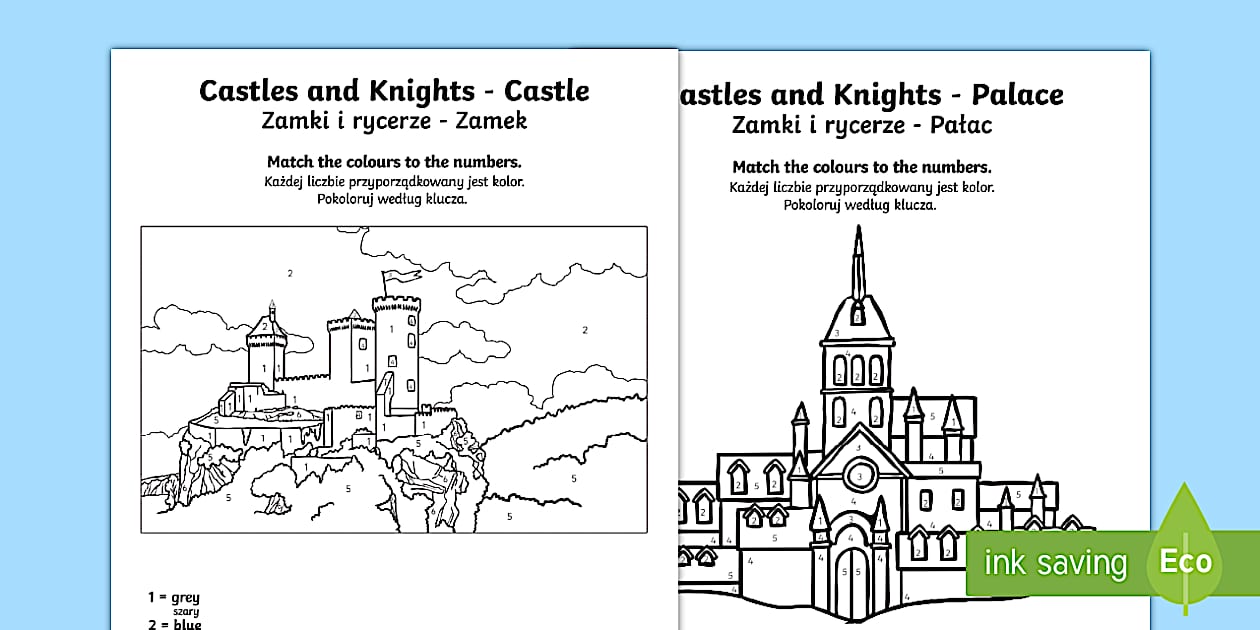 Castles And Knights Colour by Numbers English/Polish - Castles And Knights